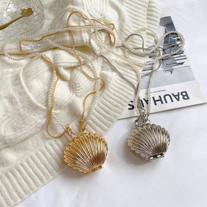 Metal Shell Bag Mini Lipstick Bag Pearl Chain body Bag Shoulder Bag ...