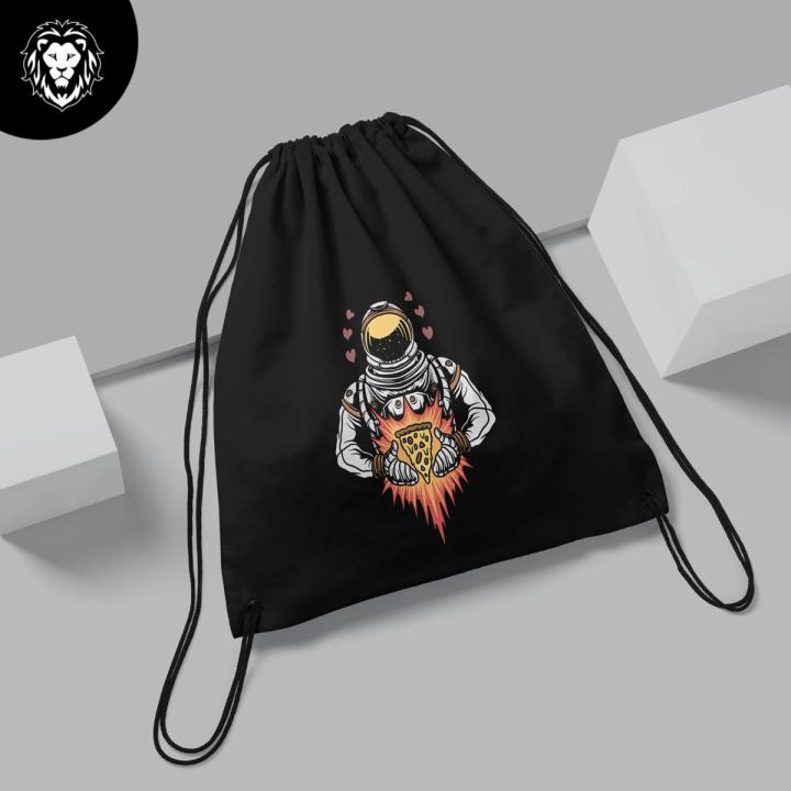 BTS kawaii LogAstronaut and pizza Black Drawstring Bag For (Boys ...