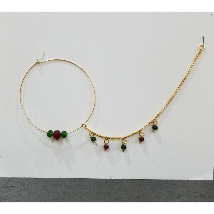 Golden ASIAN Nath Chain Nose Ring Bridal Nath Nose Pins - Nathiya ...