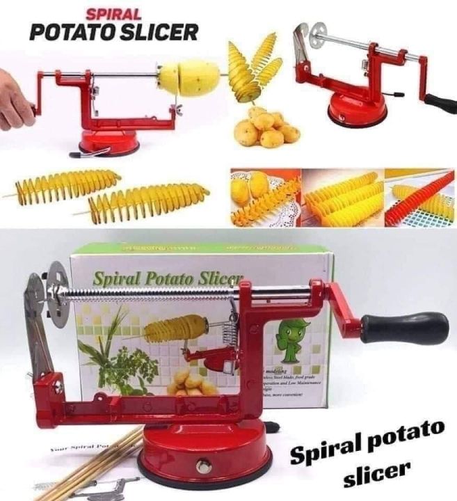 Red Handheld Spiral Potato Cutter – Stainless Steel Apple Slicer ...