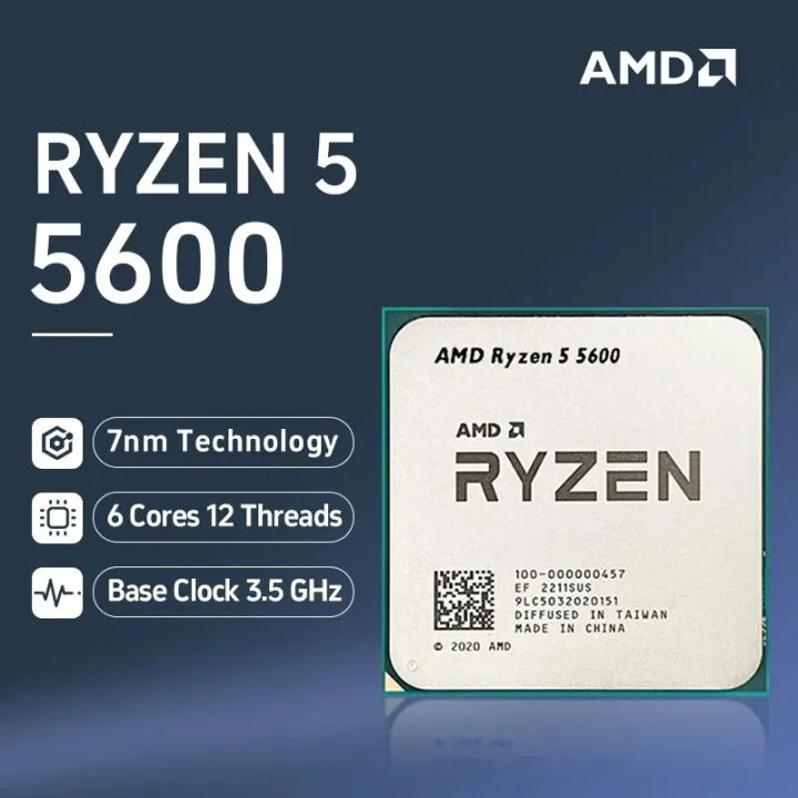 NEW AMD Ryzen 5 5600 R5 5600 3.5 GHz 6-Core 12-Thread CPU Processor 7NM ...