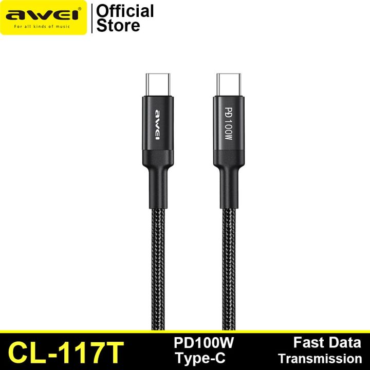 Awei CL-117T 100cm PD100W Type-C To Type C Super Fast Charging Cables ...