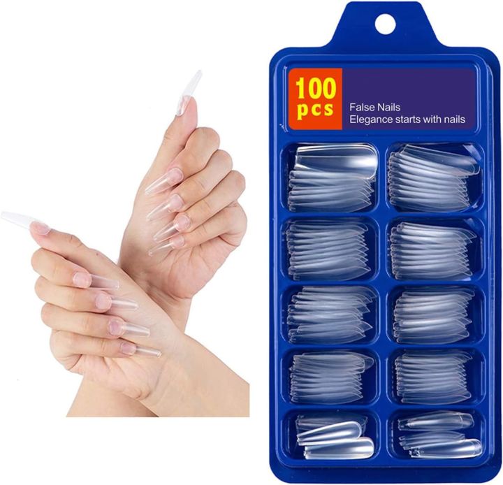100Pcs Coffin Shape Natural & Transparent Colour Artificial Nails For ...