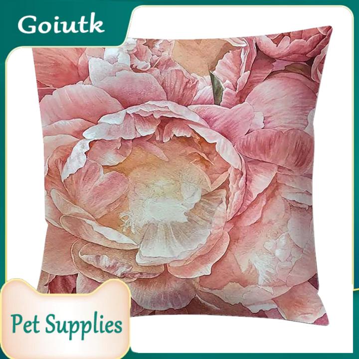 Goiutk- Cushion Cover Breathable Hidden Zipper Closure Rose Pattern ...