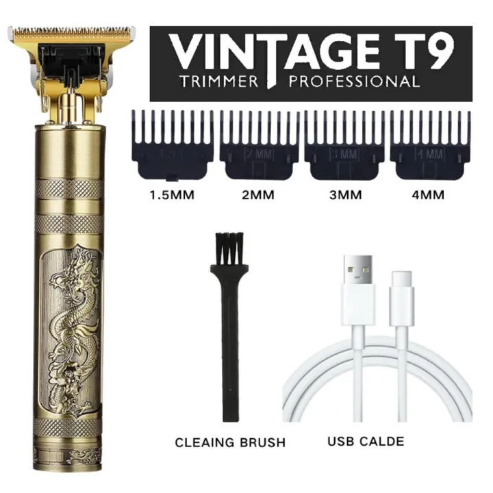 Vintage T9 Metal Body Professional Cordless Electric Hair Trimmer Kit ...