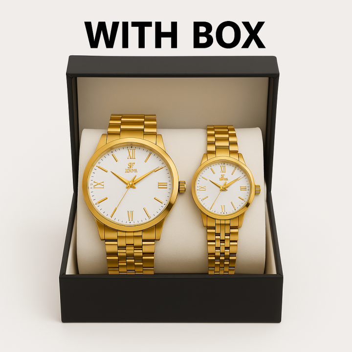 Premium Golden Couple Quartz Watches with Gift Box – Stylish His & Hers ...