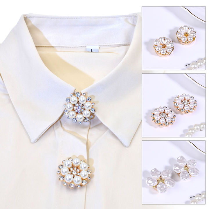 2Pcs Irregular Baroque Pearls Button Covers Luxury Rhinestones Flower ...