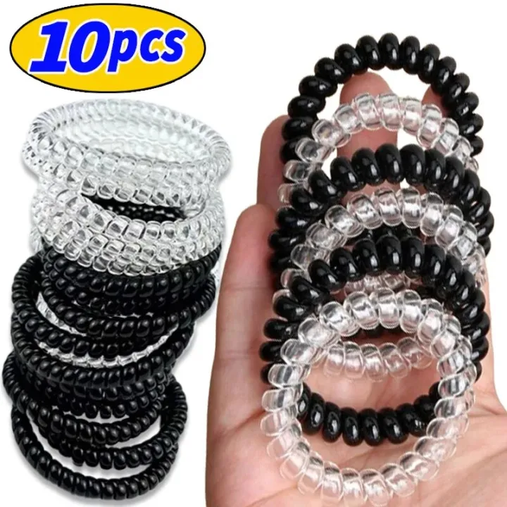 10pcs Women's Spiral Hair Ties Telephone Wire Cord Hair Ring Elastic ...