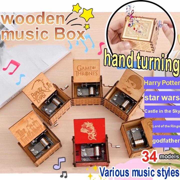 Hand cranked Wooden Music Box Ornament classical carving hand-cranked ...