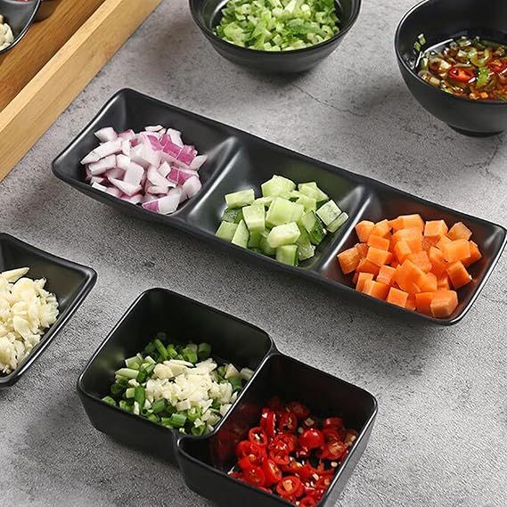 3 Compartment Condiment Dish BPA-Free – Stylish & Compact Dipping Tray ...