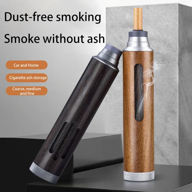 🚬 Portable Mini Car Ashtray – Walnut Wood Design | Anti Soot-Flying ...