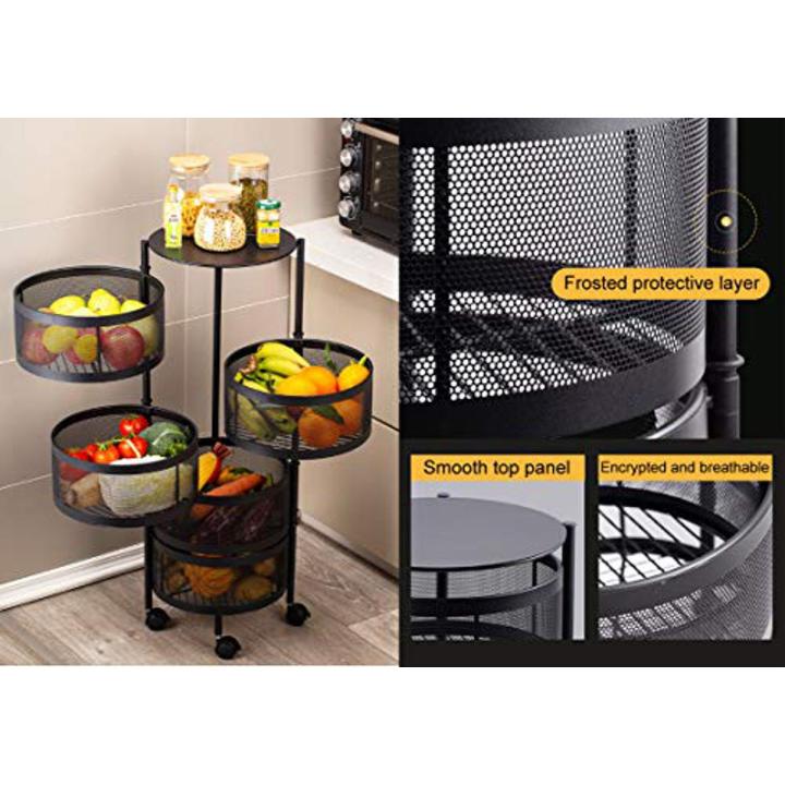 5 Layer/Tier/Step Kitchen Rotating Shelf 360 Degree Baskets Fruit ...