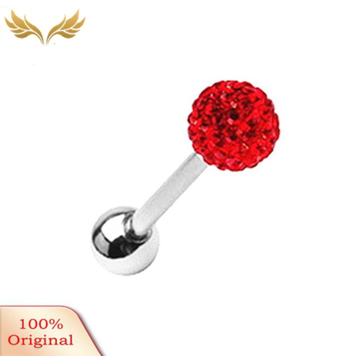 Surgical Steel Rhinestone Ball Barbell Bar Tongue Ring Studs Piercing ...