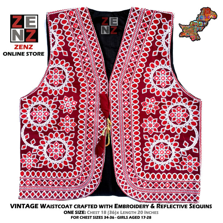 Pakistani Sindhi Traditional & Cultural Wear Embroidered Waist Coat ...