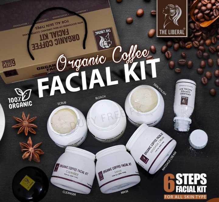 Coffee Facial Kit Organic (6 Steps) 100% Organic With Scrub Bleach Skin ...