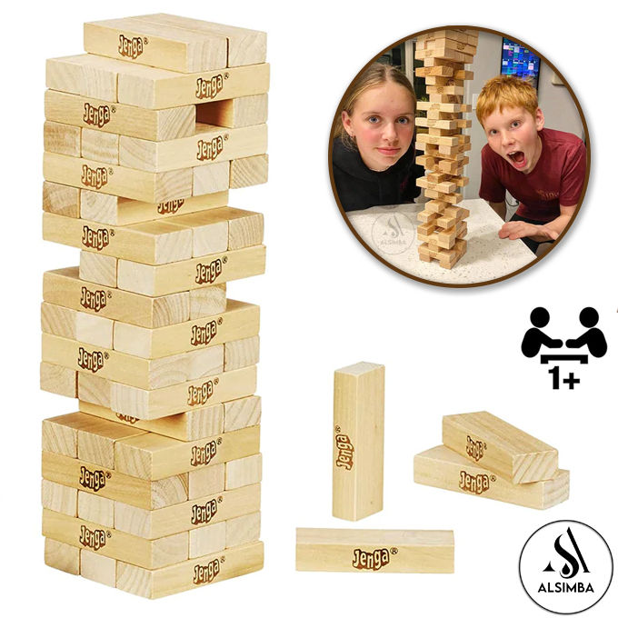 Classic Jenga Wooden Stacking Tower Board Game for Kids & Adults Fun ...