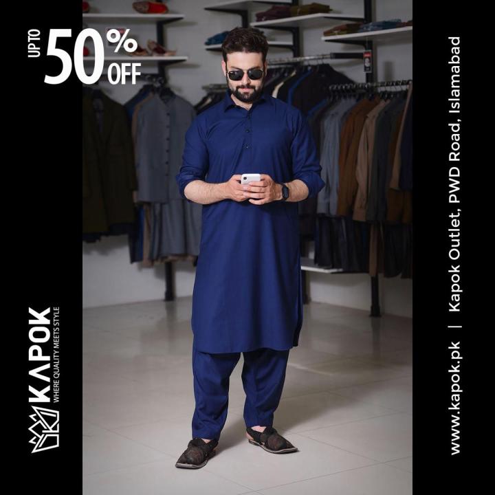 Kapok Deep Blue Stitched Shalwar Kameez for Men | Daraz.pk