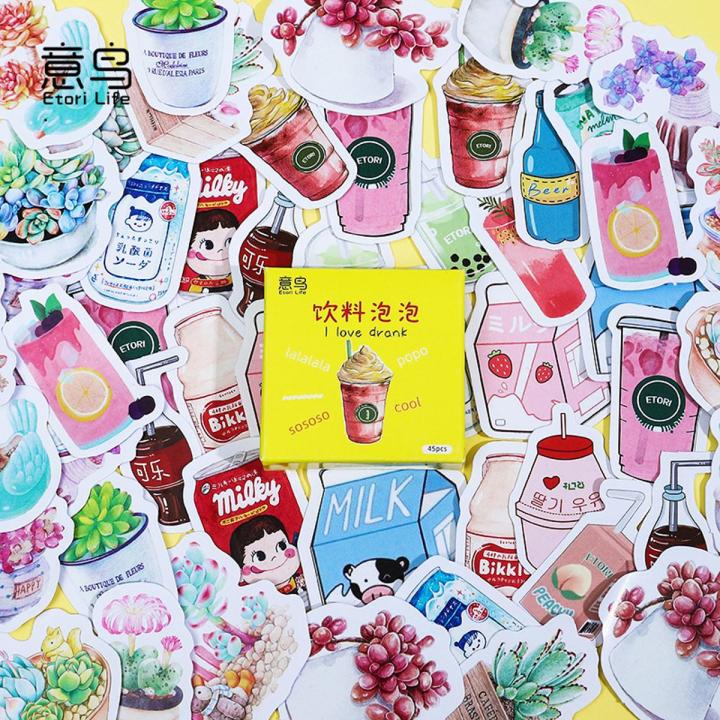 45 Pcs Coffee Milk Drink Paper Stickers Kawaii Paper Stickers For Water ...