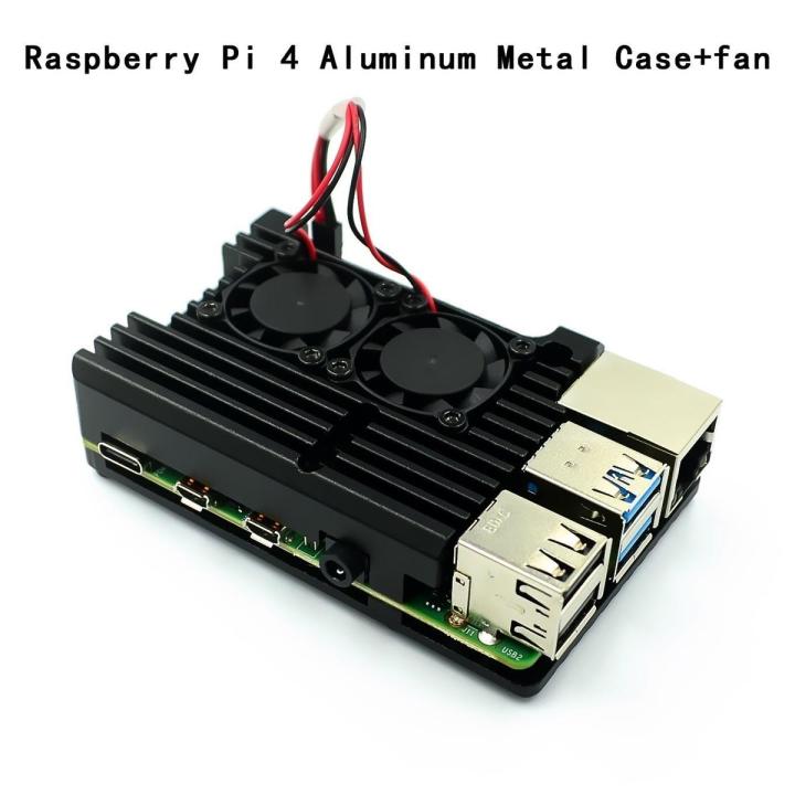 Raspberry Pi 4/3 Aluminum Case with Dual Cooling Fan Metal Shell Black Enclosure for RPI ...