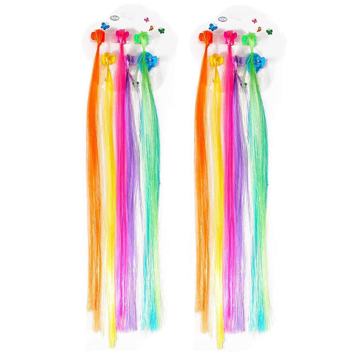 Neon Clip-in Hair Extensions for Girls, Synthetic 22" Straight ...