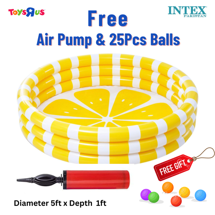 INTEX Zesty Lemon Pool With Free Pump & 25pcs Ball (58"x12") Inflated ...