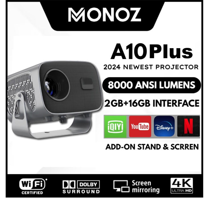 A10 PLUS Projector Android 11.0 Electric focus with WiFi 6 and Auto ...