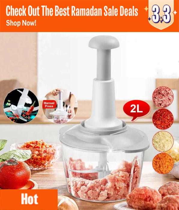 Manual Hand Press Processor Chopper Manual Food Chopper Meat Grinder 2L ...