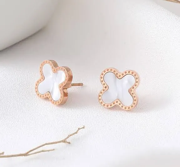Four Leaf Clover Earrings Titanium Steel Studs Earings Women Fashion ...