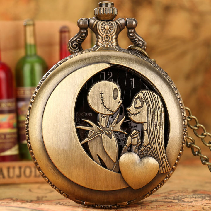New Quartz Movement Bronze Big Pocket Watch Hollow Skull Couple Pocket ...