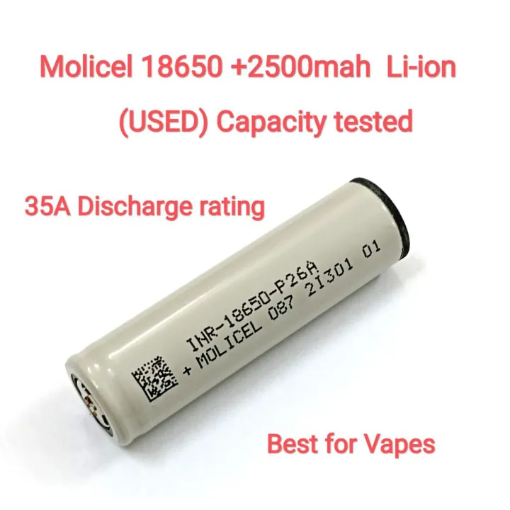 Molicel 18650 3.7v 2500mah 35A discharge used tested capacity ...