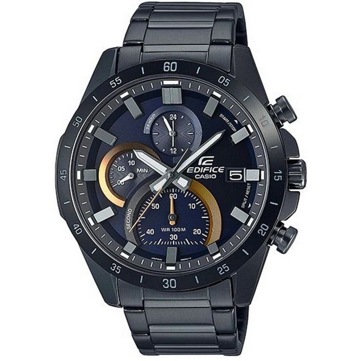 Casio Edifice Watch Mens Black Analog Stop Watch Date Display Multi-Function Black Stainless ...