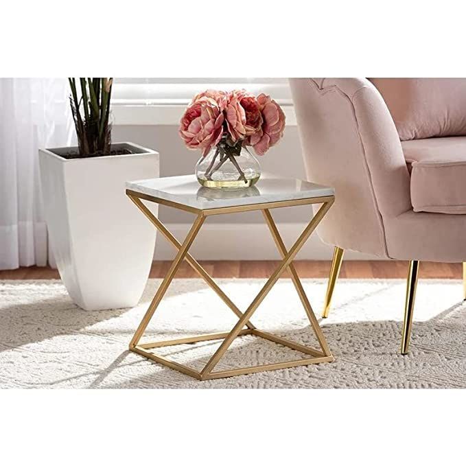 Gold Side Table, Metal Rectangle End Table Modern Sofa Side Table with ...