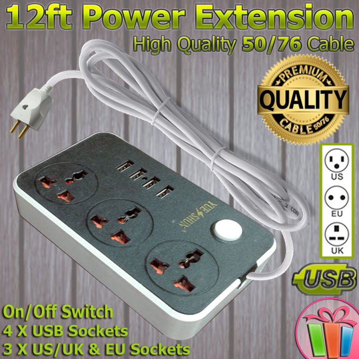Power Extension USB Electrical Outlet 3 Power 4 USB Sockets Heavy Duty ...
