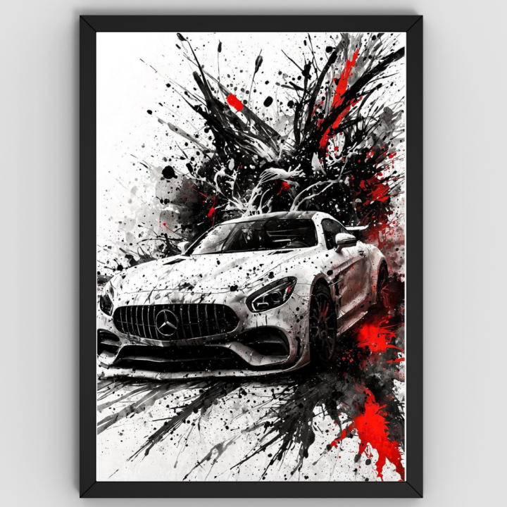 White Mercedes Benz AMG GT Poster – Black & Red Paint Splash Art ...