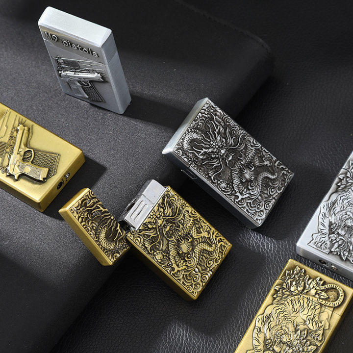 Personalized Retro Creative Straight Flame Lighter Bronze Relief ...