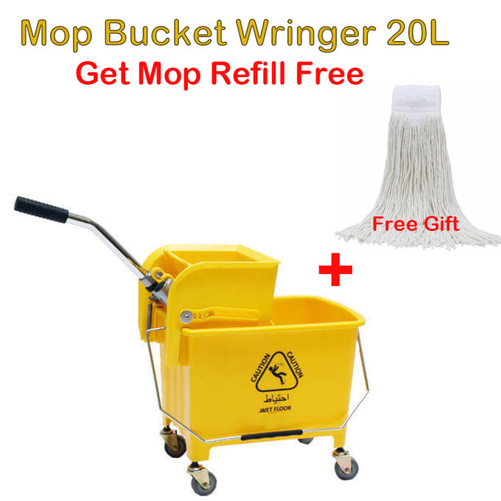 20 Liter Commercial Mop Bucket with Deluxe Wringer Side Press Cleaning ...