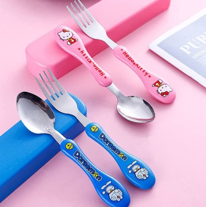 Set of Fork & Spoon For Kids, Kids Different Character Spoon & Fork Set ...