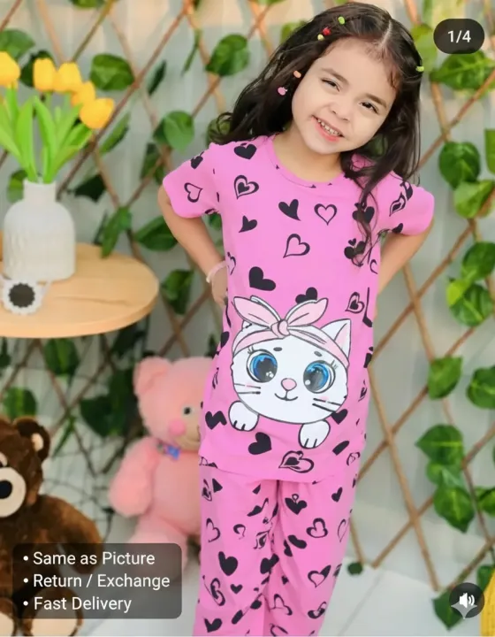 Multi-Use Pajama Suit for Girls — 1–8 Years | Soft Cotton 2-Piece ...