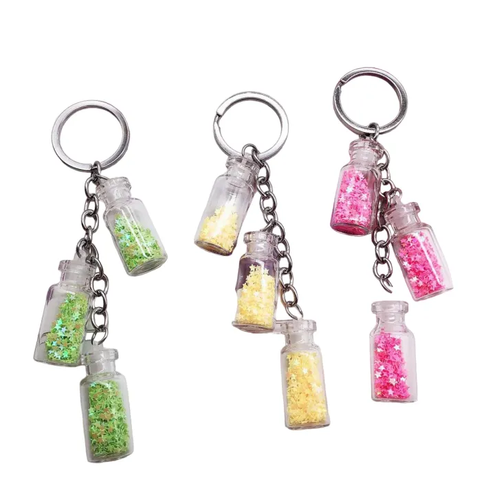 Shiny Glass Bottle Key Chain - Bottles Pompom keychain - Trendy Key ...