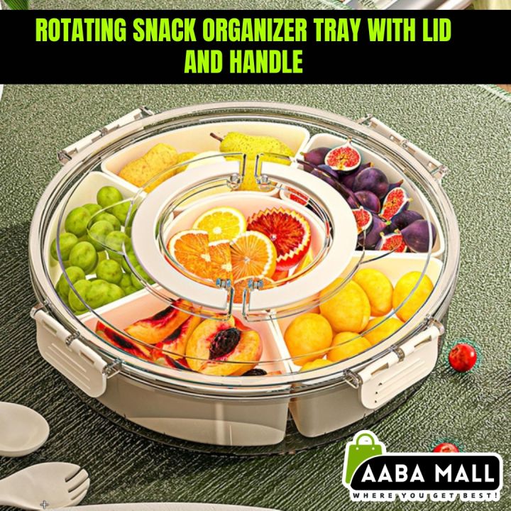 Multi-Compartment Rotating Snack Organizer Tray with Lid and Handle ...