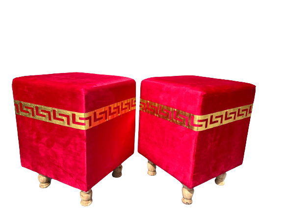 Beautiful Velvet Puffy Stool For Living Room, With 4 Legs German Teak ...