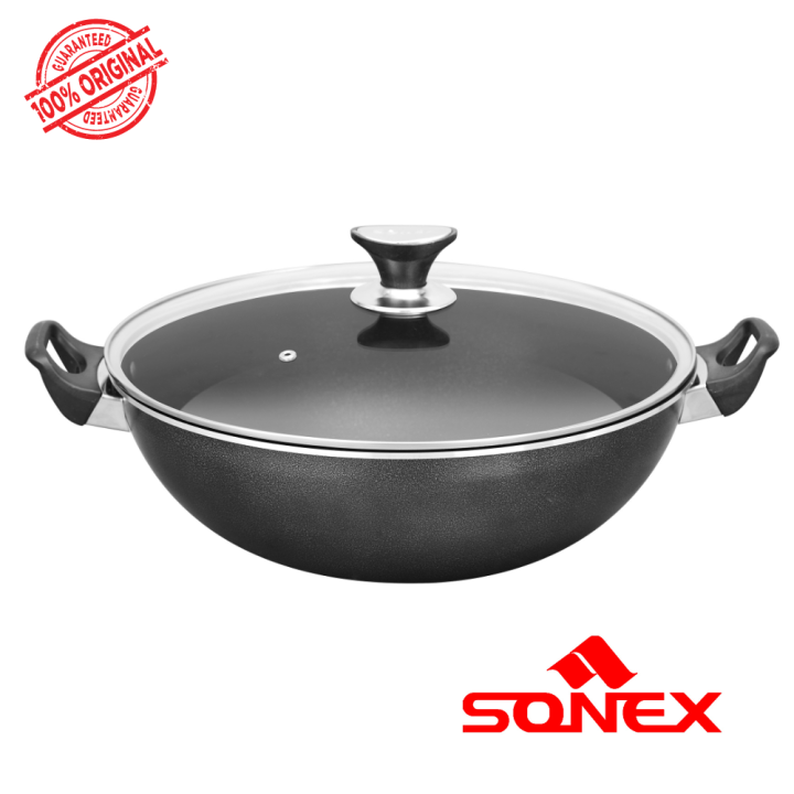 SONEX Non Stick Cooking Wok with Glass Lid | Cooking Wok | Sonex Karahi - 27cm 30cm 32cm 36cm ...