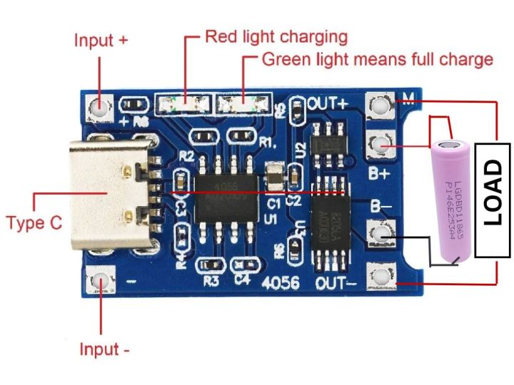 TP4056 5V 1A Type-c Input Interface USB 18650 Lithium Battery Charging ...