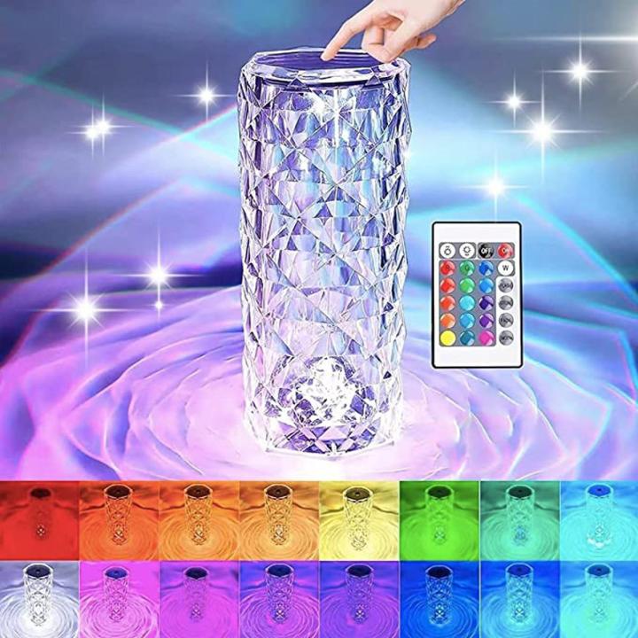 Crystal Diamond Table Lamp || 16Colors Rechargeable Crystal Lamp ...
