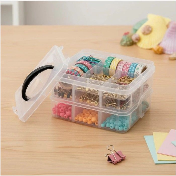 2 Layer 6 Grid Portable Storage Box | Multi-Compartment Organizer Box ...