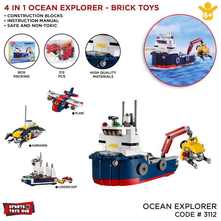 Decool Architect Ocean Explorer & Detection Ship, Submarine Aircraft 4 In 1 Building Block ...