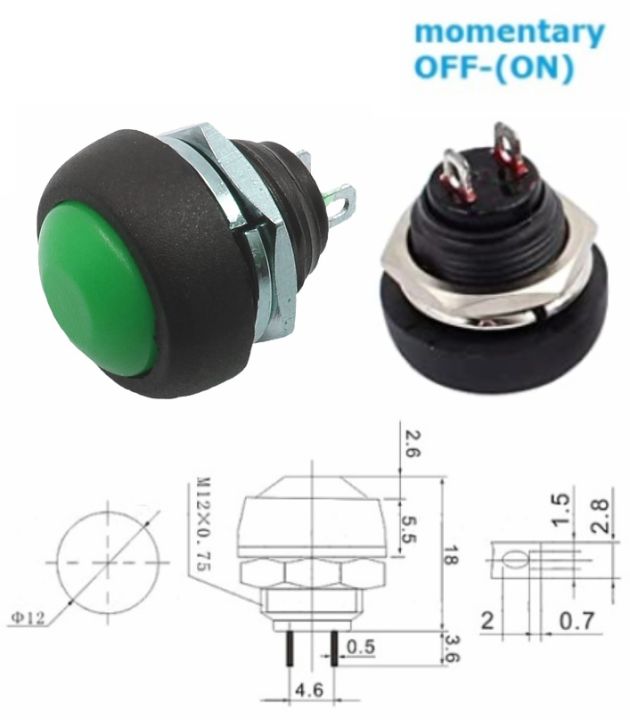 PBS-33B Green momentary push button switch waterproof, OFF-(ON) self ...