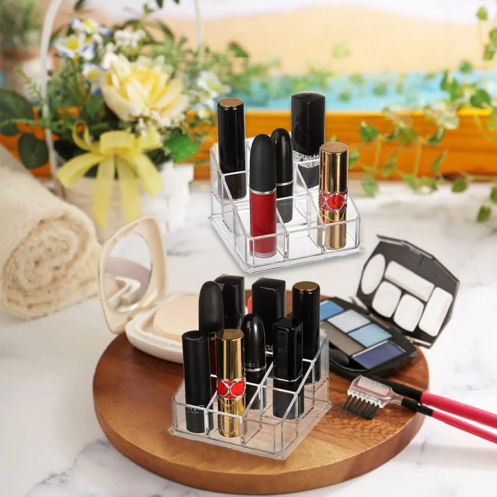 9 Spaces Clear Lip Stick Storage Stand Container Compartments Clear ...