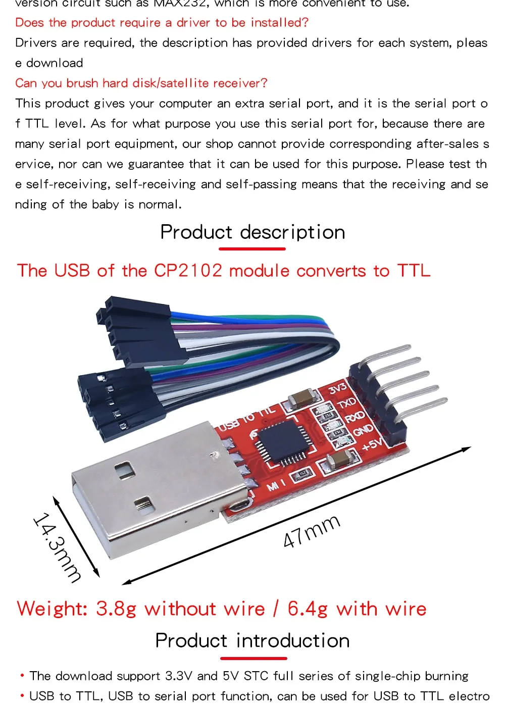 CH340 module USB to TTL CH340G upgrade download a small wire brush plate STC microcontroller ...