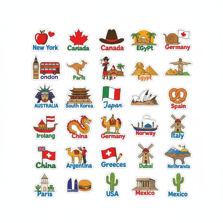 World Cities & Countries Stickers Travel Crafts Global Landmark ...